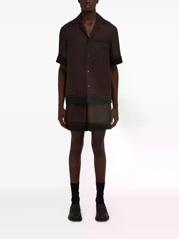 FERRAGAMO Monogram Short Sleeve Shirts - Brown