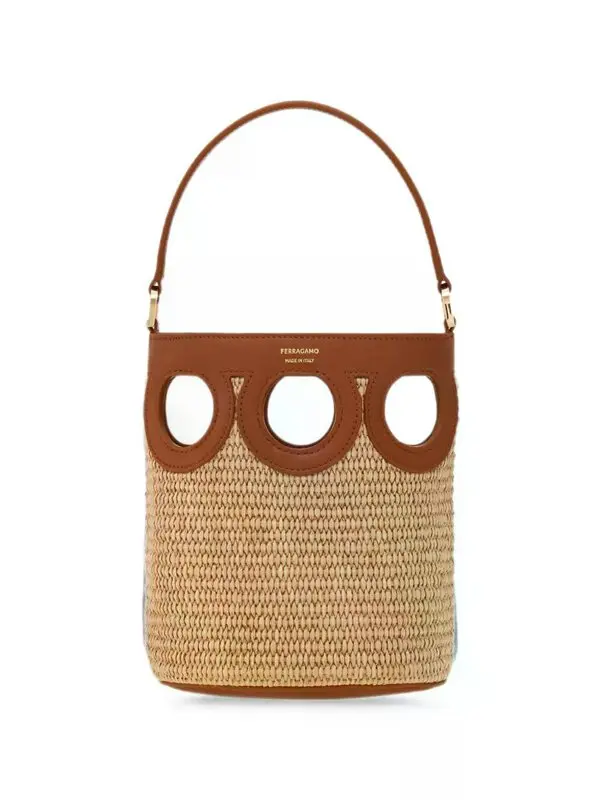 FERRAGAMO Xs Gancini Cut-out Bucket Bag - Neutrals