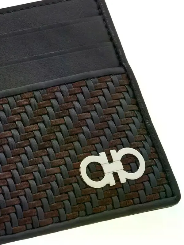 FERRAGAMO Gancini Woven-panel Card Case - Brown