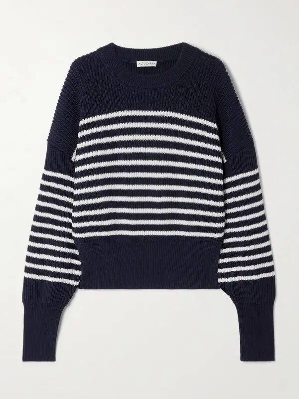 Altuzarra Striped Ribbed Cotton Crew Neck Sweater - Blue