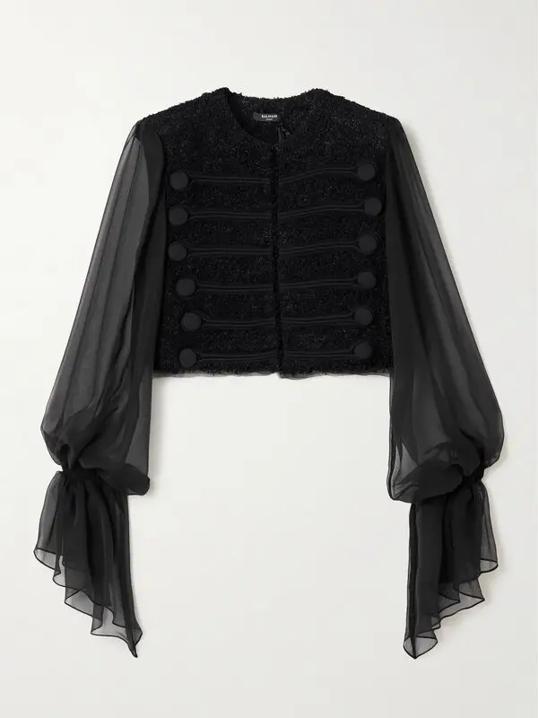 Balmain Tweed And Silk-chiffon Jacket - Black