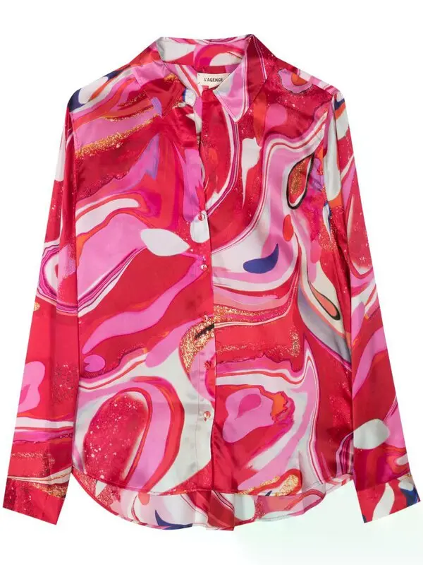 L'Agence Abstract Pattern Silk Shirt - Red