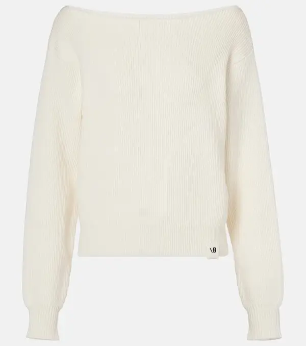 Victoria Beckham Cotton And Silk-blend Ribbed Sweater - White