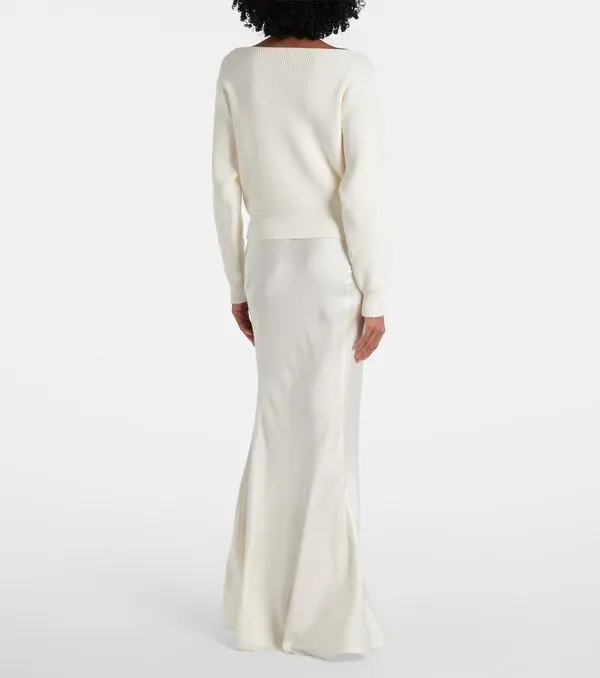 Victoria Beckham Cotton And Silk-blend Ribbed Sweater - White