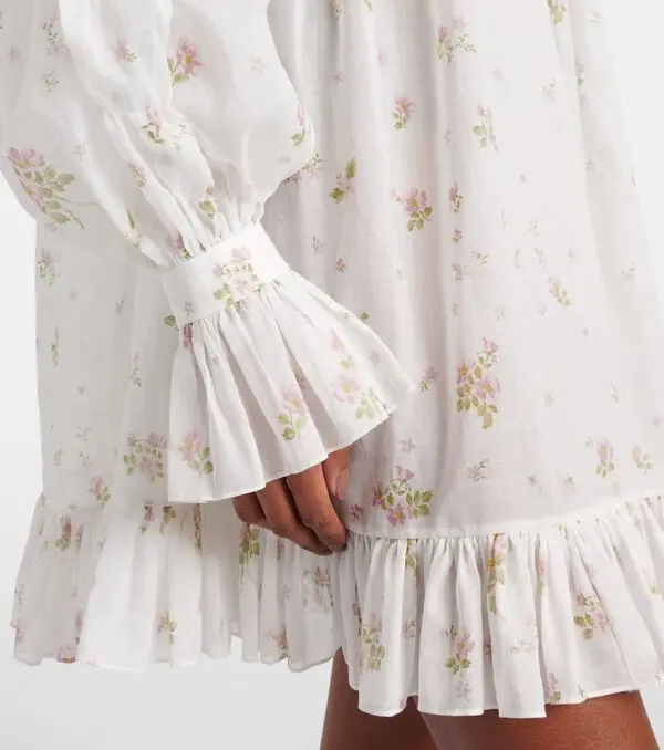 Chloé Printed Ruffled Cotton Mini Dress - White