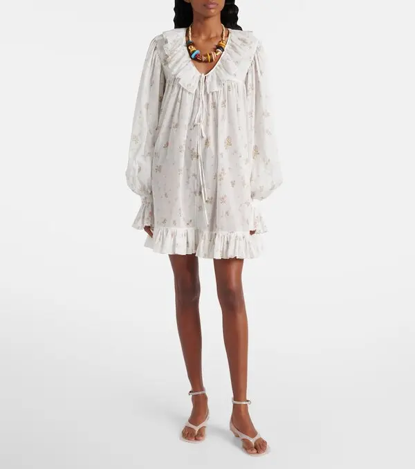 Chloé Printed Ruffled Cotton Mini Dress - White