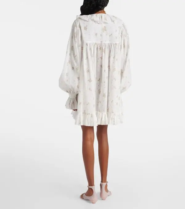 Chloé Printed Ruffled Cotton Mini Dress - White