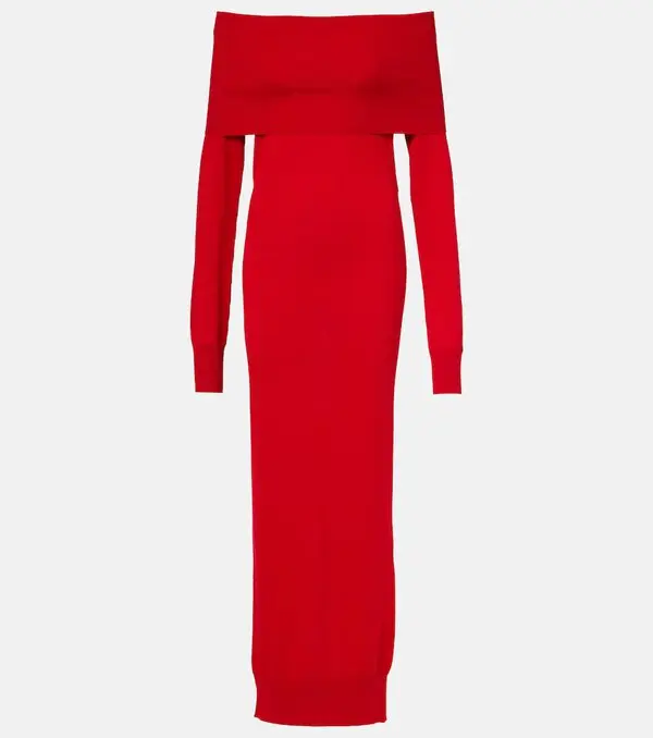 Stella McCartney Off-shoulder Maxi Dress In Lipstick Virgin Wool