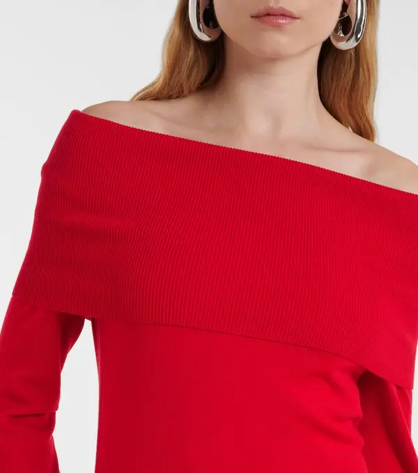 Stella McCartney Off-shoulder Maxi Dress In Lipstick Virgin Wool