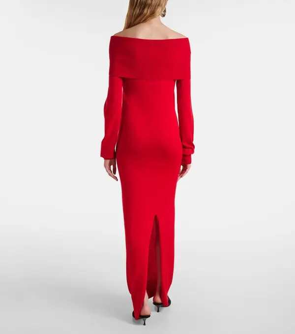 Stella McCartney Off-shoulder Maxi Dress In Lipstick Virgin Wool