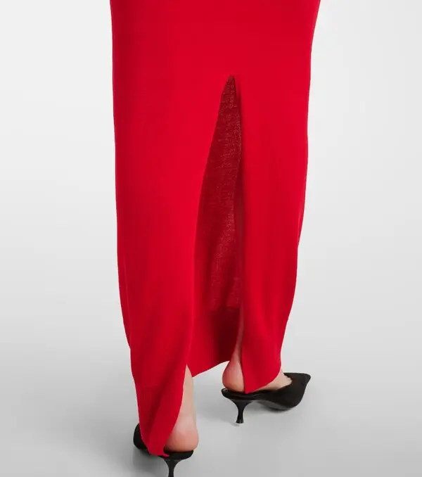 Stella McCartney Off-shoulder Maxi Dress In Lipstick Virgin Wool