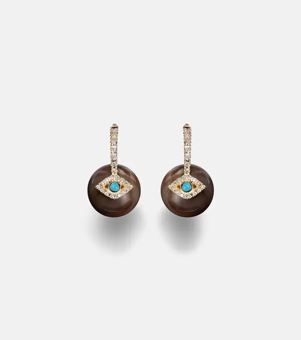 SYDNEY EVAN Evil Eye Diamond And Turquoise Earrings In 14kt Yellow Gold - Multicoloured