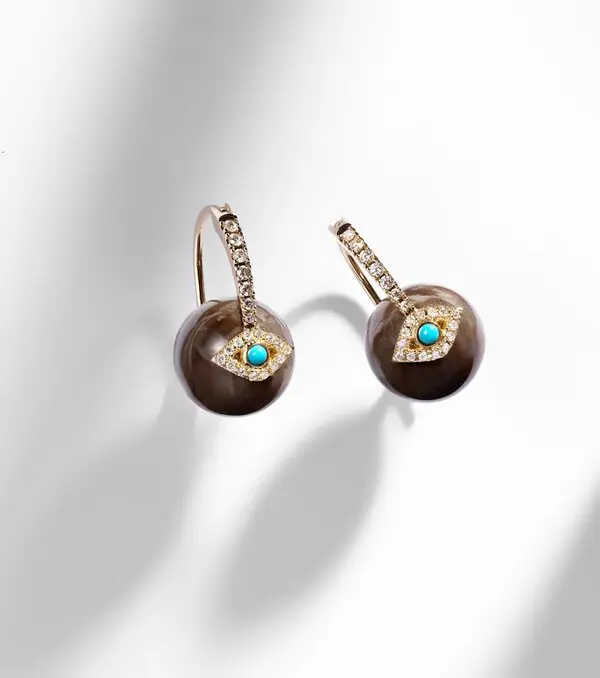 SYDNEY EVAN Evil Eye Diamond And Turquoise Earrings In 14kt Gold - Multicoloured