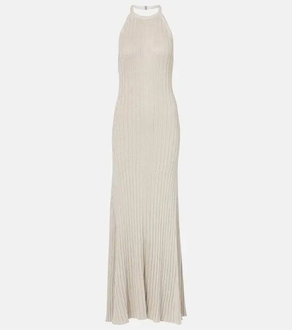 TOM FORD Ribbed-knit Halterneck Maxi Dress - Silver