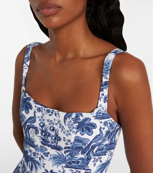 Staud Adelaide Printed Corset Swimsuit - White