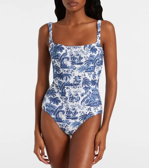 Staud Adelaide Printed Corset Swimsuit - White