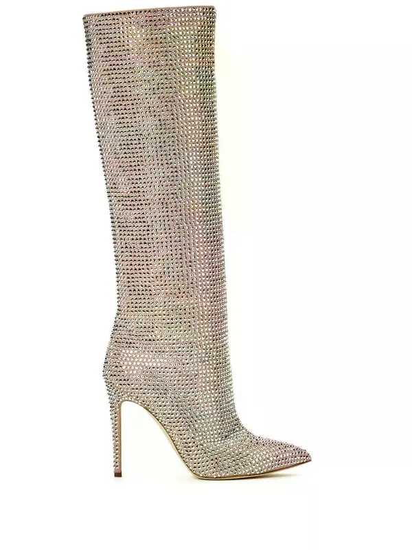 Paris Texas Holly Crystal Embellished Knee-high Stiletto Boots - Neutrals