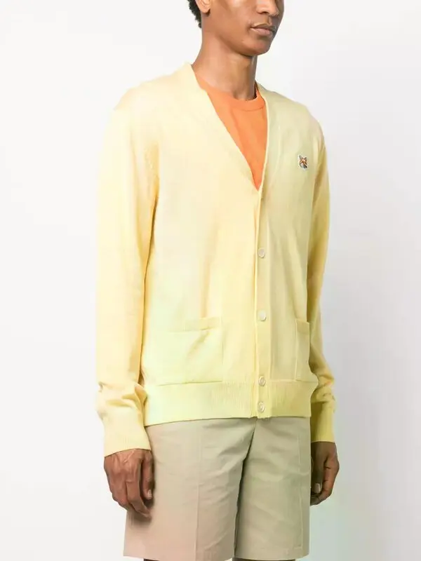 Maison Kitsuné Fox Head Patch Knitted Cardigan - Yellow