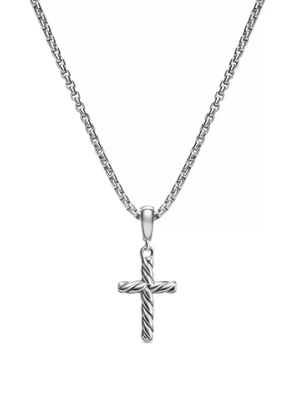 David Yurman Sterling Cable Cross Pendant Necklace - Silver