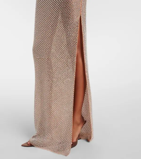 SELF-PORTRAIT Rhinestone Draped Open-back Maxi Dress