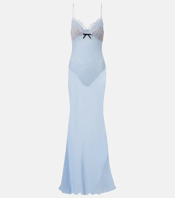 SELF-PORTRAIT Strappy Lace-trimmed Georgette Gown - Blue