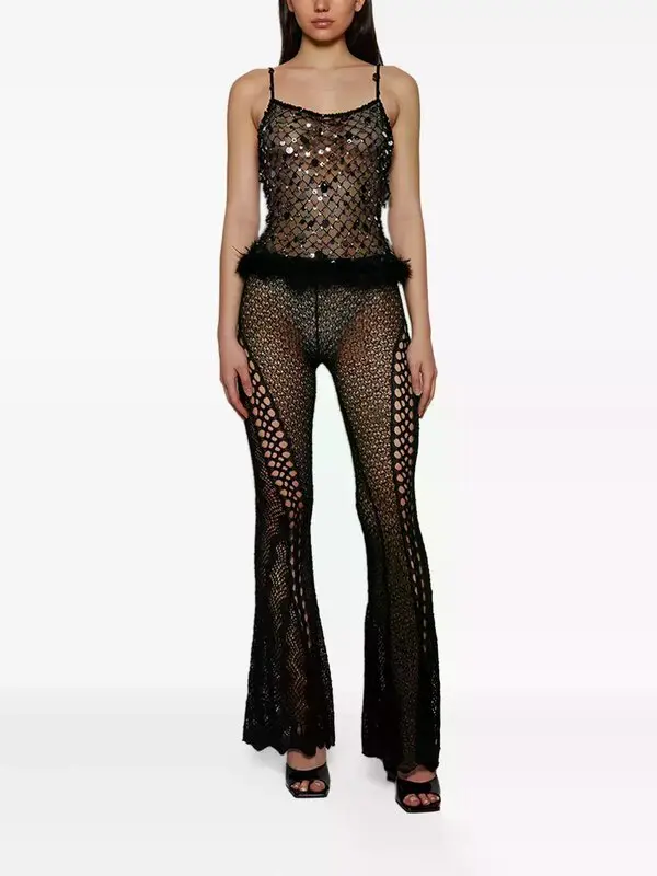 ROBERTA EINER Embellished Sheer Top - Black