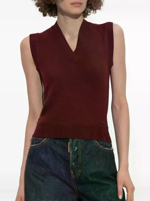 Dsquared2 Sleeveless V-neck Wool Knit Top