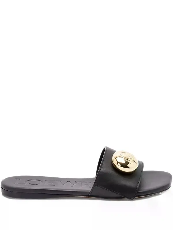 Loewe Logo-embossed Button-detail Flat Sandals - Black