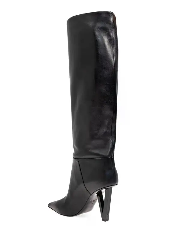 Versace V2025 Leather High Shaft Stiletto Heel Boots