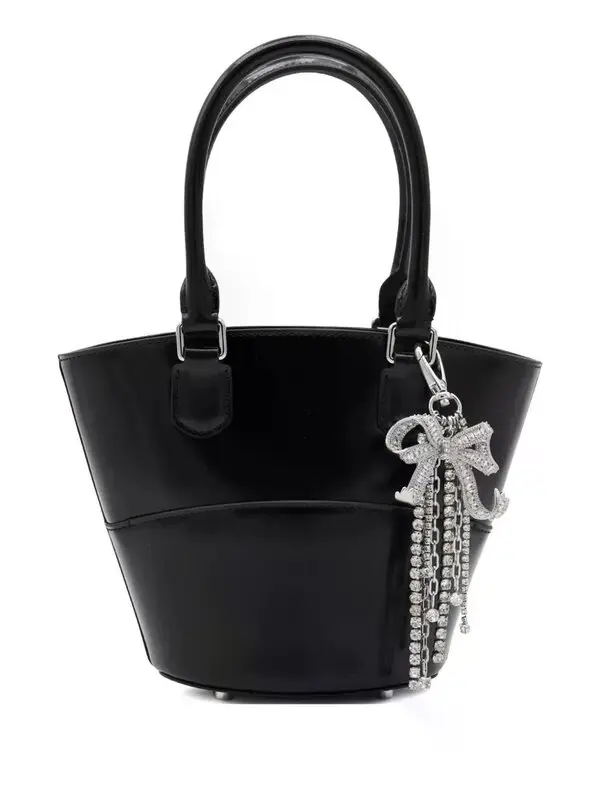 SELF-PORTRAIT Patent Leather Bucket Bag With Bow Charm - Black