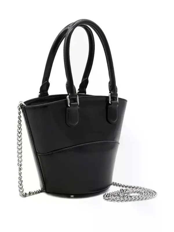 SELF-PORTRAIT Bow Charm Patent Bucket Bag - Black