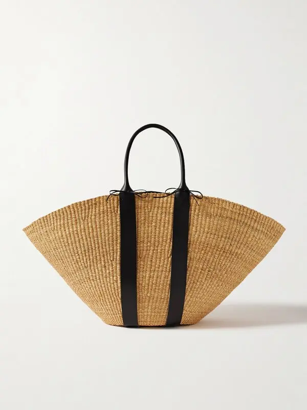 Muuñ Sophie Maxi Leather-trimmed Woven Straw Tote - Brown