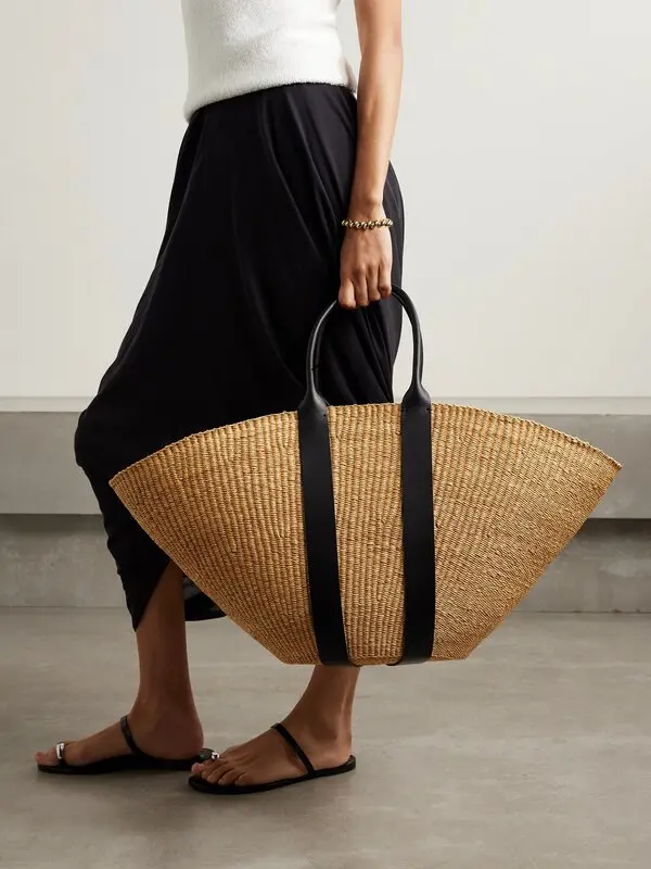 Muuñ Sophie Maxi Leather-trimmed Woven Straw Tote - Brown