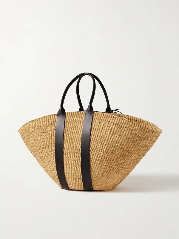 Muuñ Sophie Maxi Leather-trimmed Woven Straw Tote - Brown