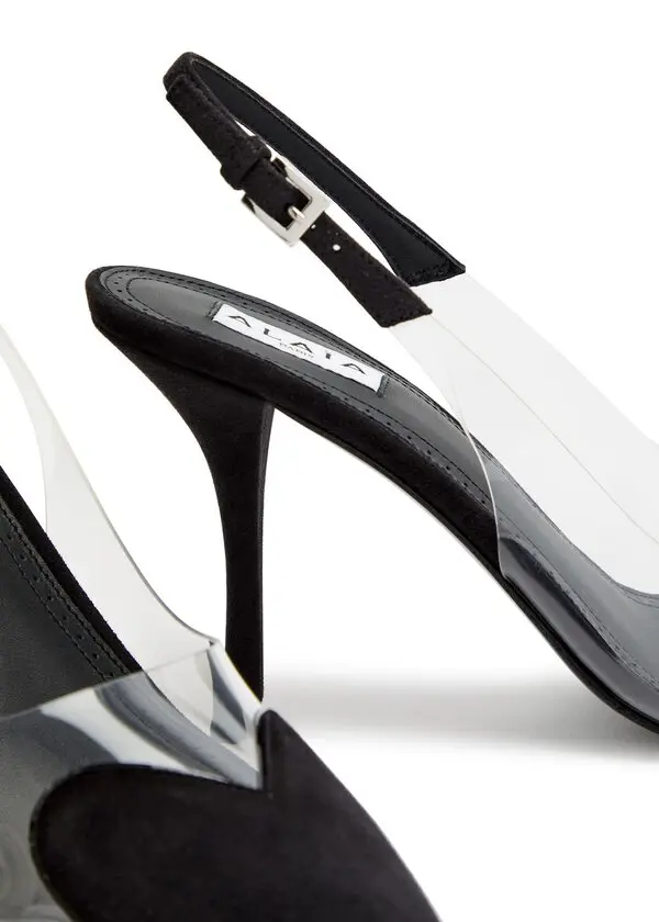 Alaïa Coeur 90 Suede Slingback Pumps - Black