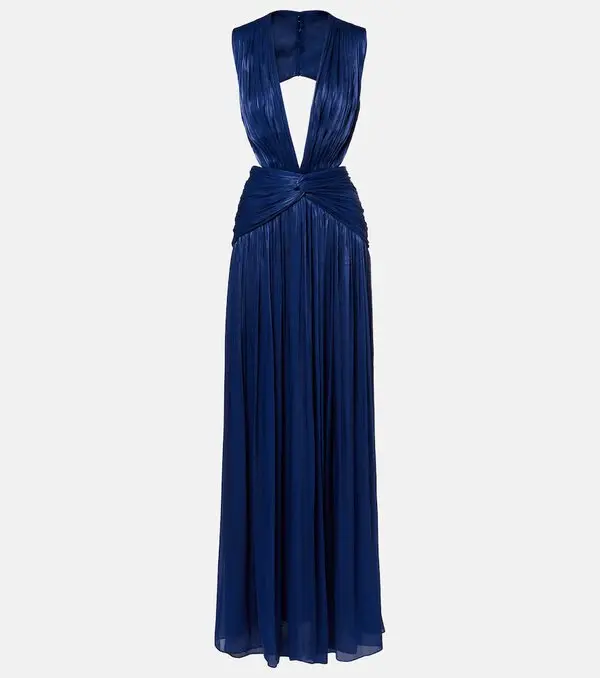 Costarellos Silia Ruched Georgette Gown - Blue