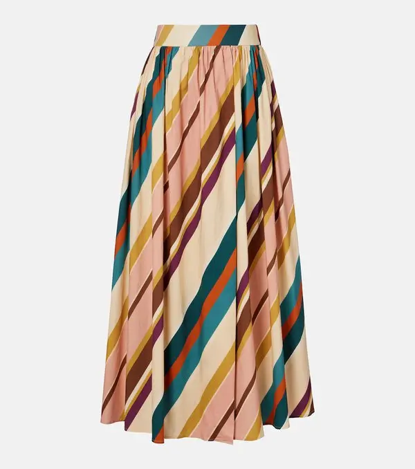 ADRIANA DEGREAS Striped Cotton-blend Maxi Skirt - Multicoloured