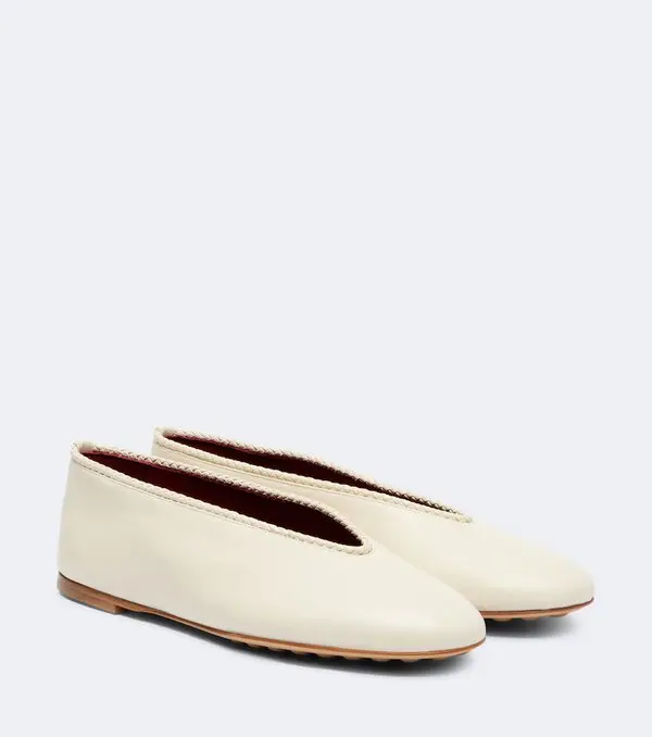 Bottega Veneta Rosa Leather Ballet Flats - White