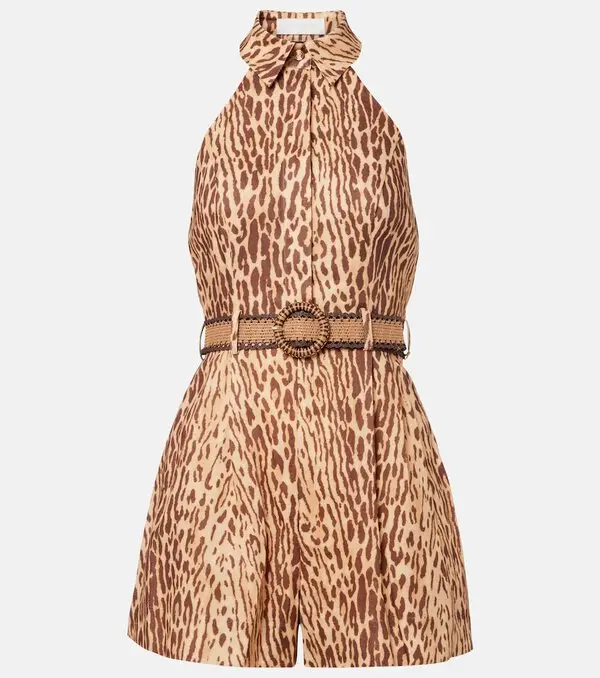 Zimmermann Tan Leopard Linen Jumpsuit - Multicoloured