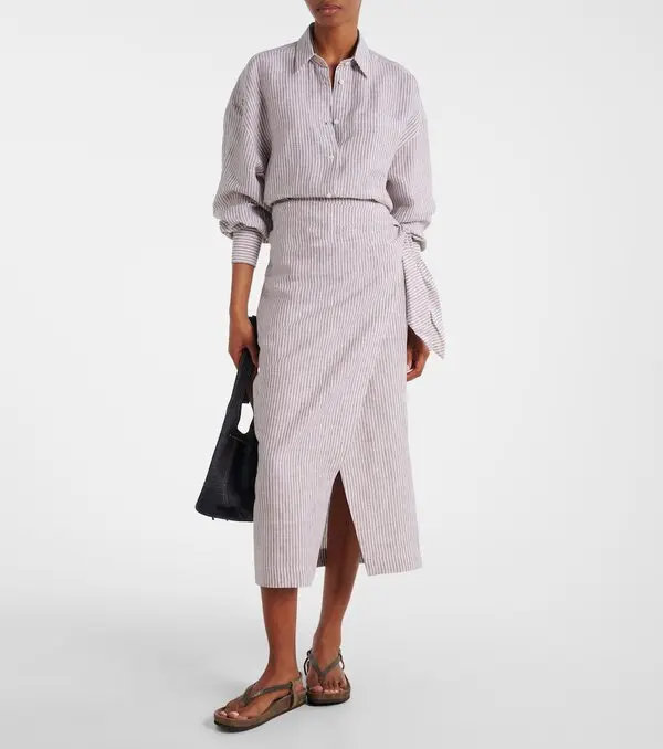 Brunello Cucinelli Monili Striped Linen Shirt