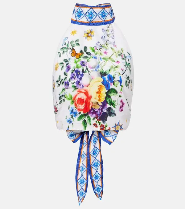 Camilla Embellished Halterneck Linen Top - Multicoloured