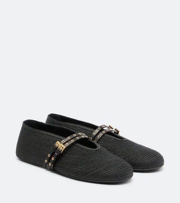 Alaïa Leather-trimmed Ballet Flats - Black