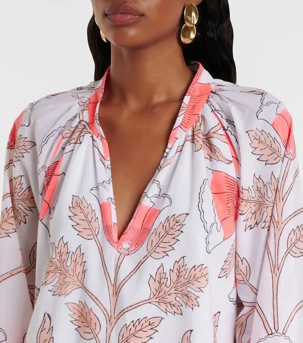 JULIET DUNN Printed Scalloped Cotton Mini Dress