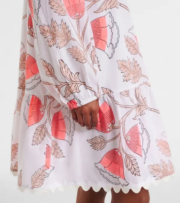 JULIET DUNN Printed Scalloped Cotton Mini Dress
