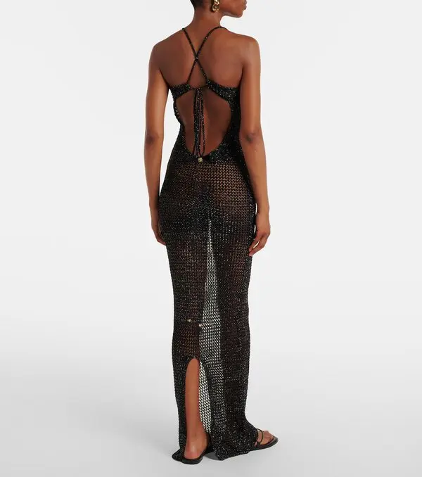 BANANHOT Hilsa Open-knit Lamé Maxi Dress - Black