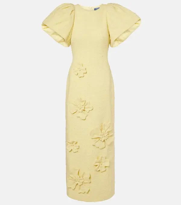 LEO LIN Sorbet Floral-applique Tweed Maxi Dress - Yellow