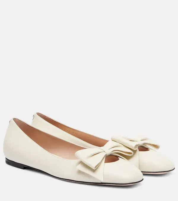 Valentino Garavani Bow-detail Leather Ballet Flats - White