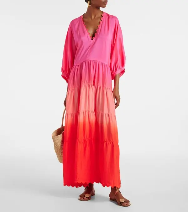 JULIET DUNN Scalloped Tie Silk Maxi Dress - Red