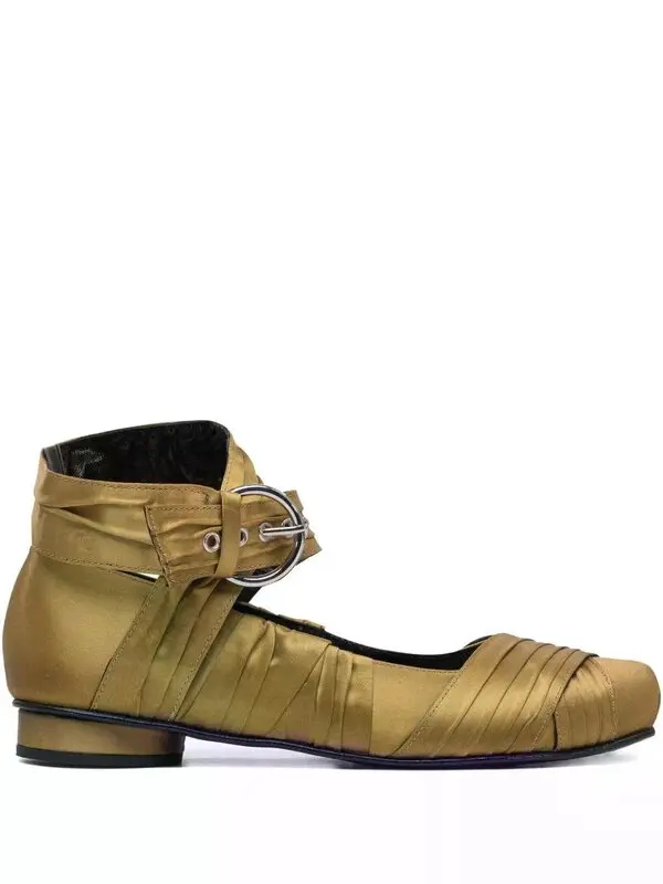 ALOHAS Pleated Buckle Ballet Flats - Gold