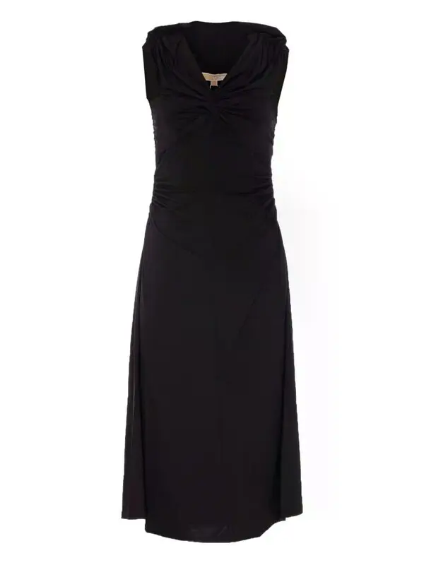 Michael Kors Sleeveless Ruched V-neck Dress - Black